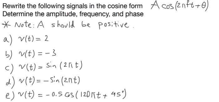 Solved Rewrite the following signals in the cosine form | Chegg.com