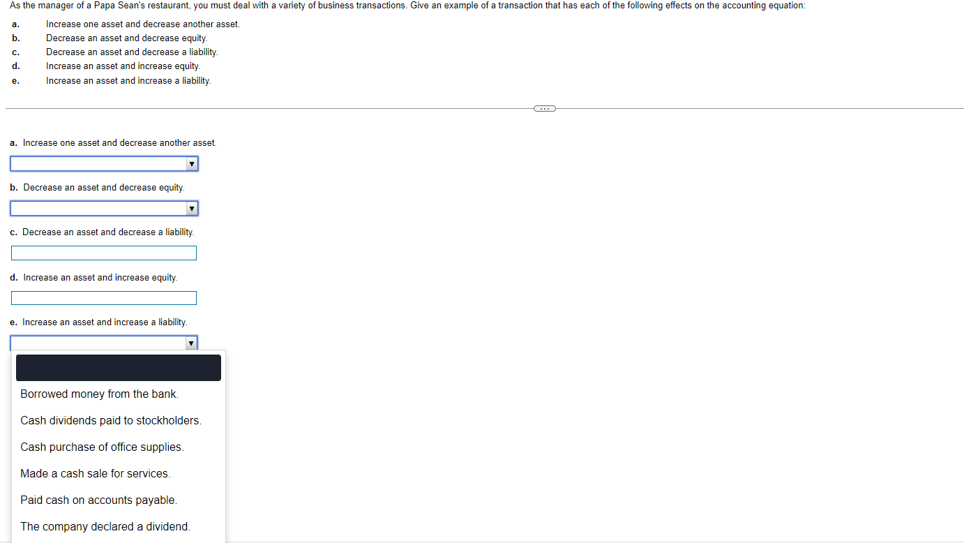 Solved a. ﻿Increase one asset and decrease another asset.b. | Chegg.com