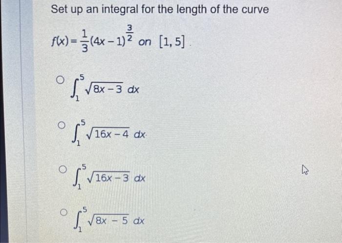 Solved Set up an integral for the length of the curve | Chegg.com