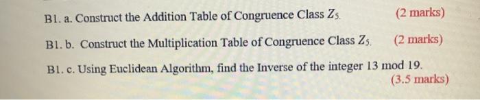 Solved B1. a. Construct the Addition Table of Congruence | Chegg.com