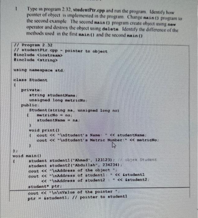 Solved I Type in program 232, studentPtr.cpp and run the | Chegg.com