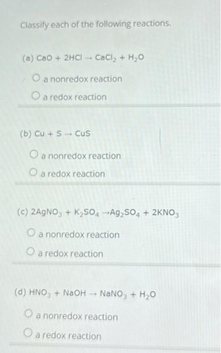 Solved Classify each of the following reactions. (a) | Chegg.com