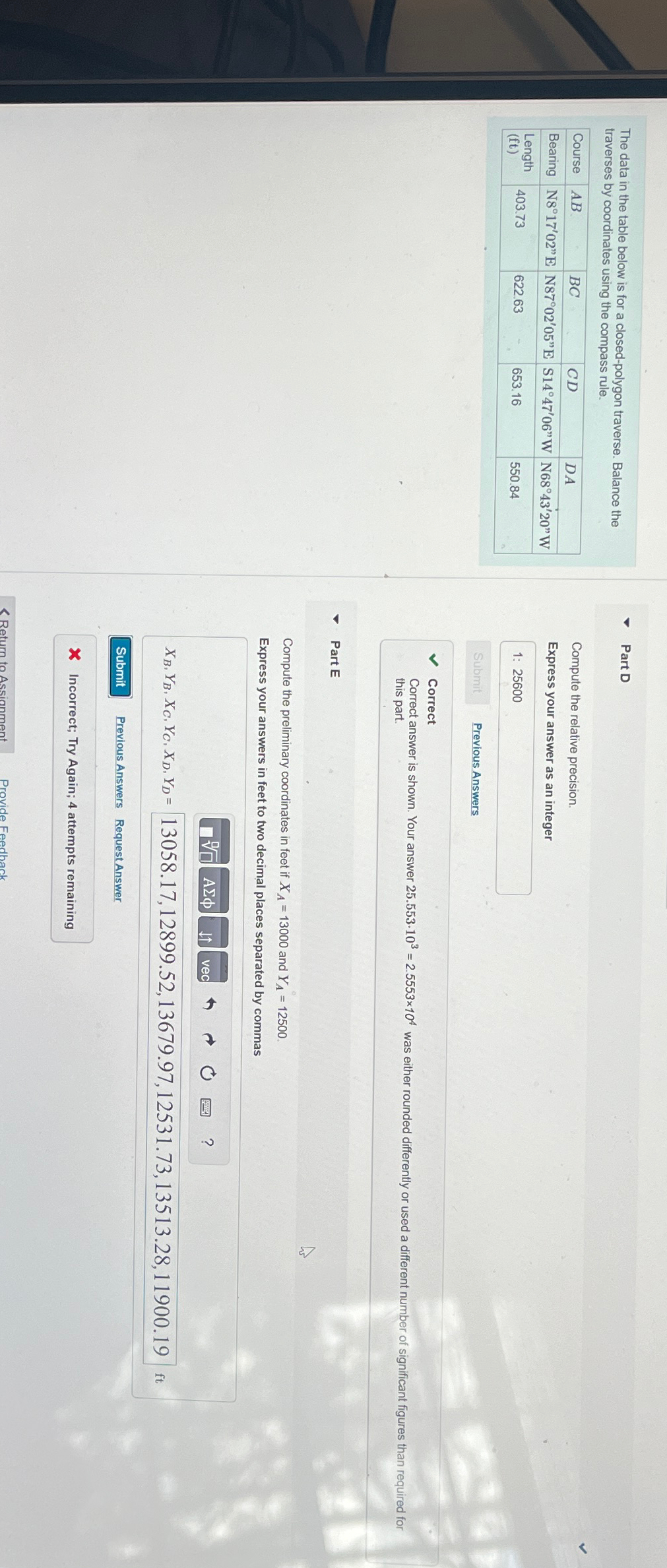 Solved The data in the table below is for a closed-polygon | Chegg.com