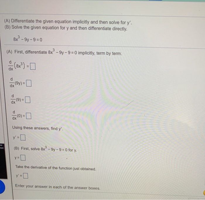 Solved (A) Differentiate the given equation implicitly and | Chegg.com