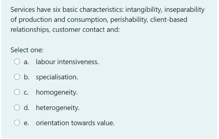 Solved Services have six basic characteristics: | Chegg.com