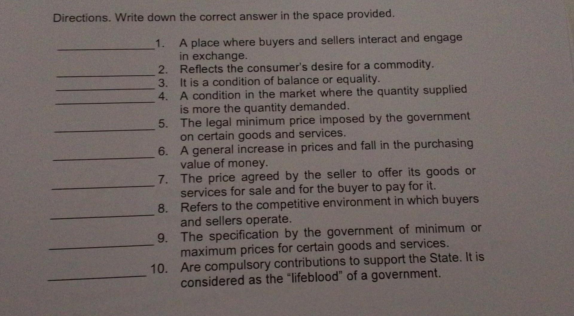 Solved Directions. Write down the correct answer in the | Chegg.com