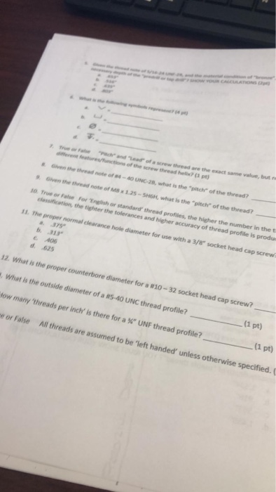 and atah ad the same value, but Given the thread note | Chegg.com