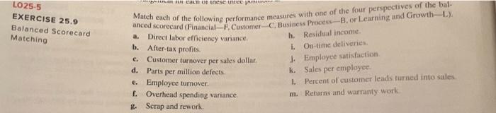 Solved Match each of the following performance measures with | Chegg.com