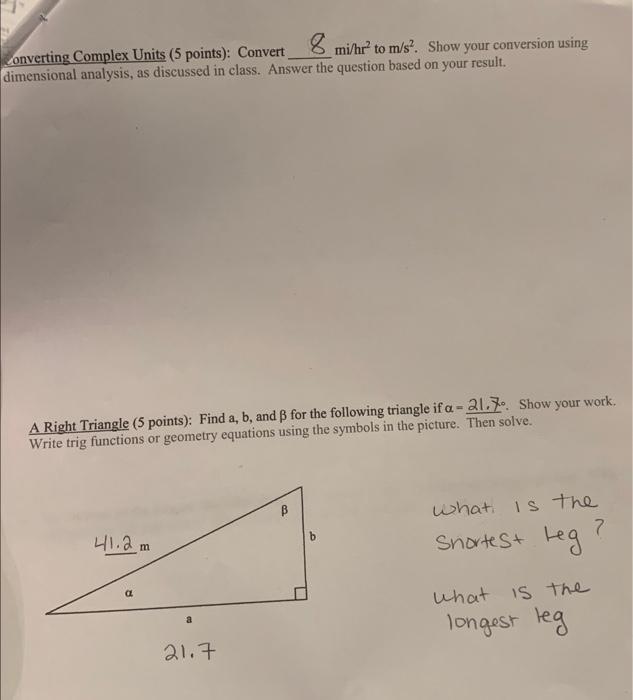 Solved onverting Complex Units ( 5 points): Convert 8mi/hr2 | Chegg.com