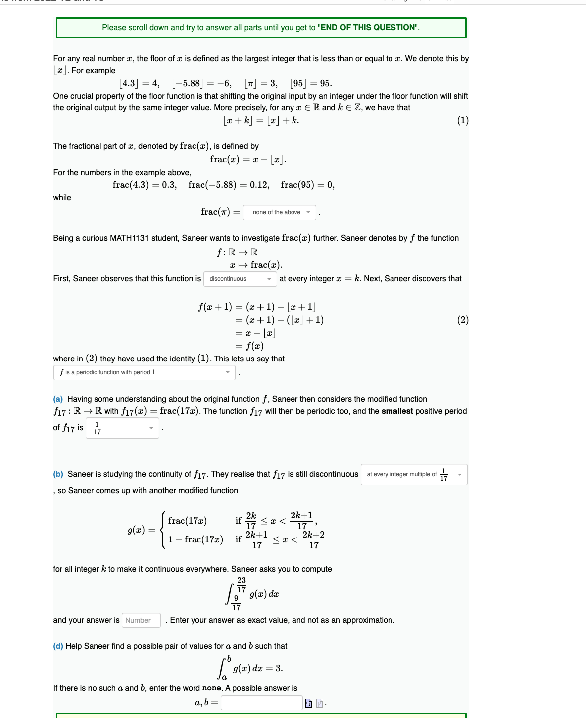 Solved For any real number x, ﻿the floor of x ﻿is defined as | Chegg.com
