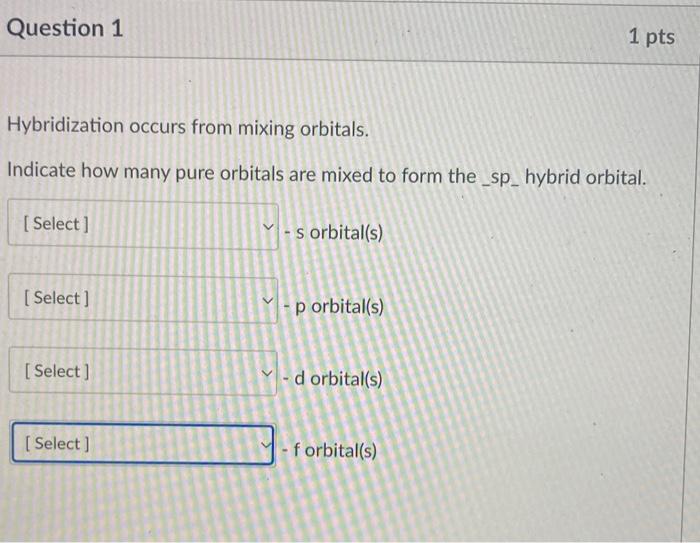 Solved Hybridization occurs from mixing orbitals. Indicate | Chegg.com