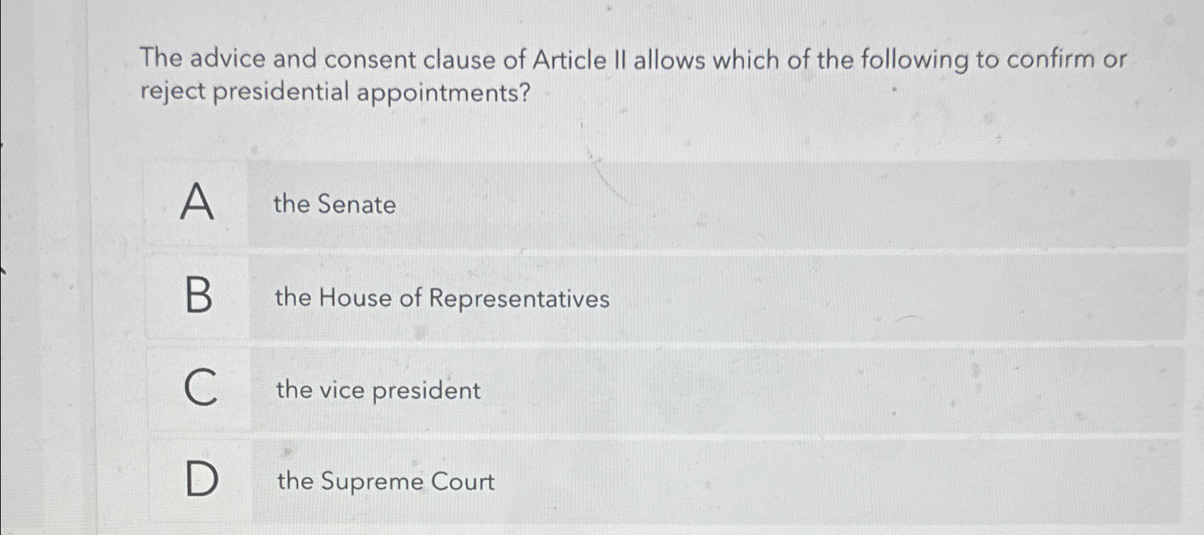Solved The advice and consent clause of Article Il allows | Chegg.com