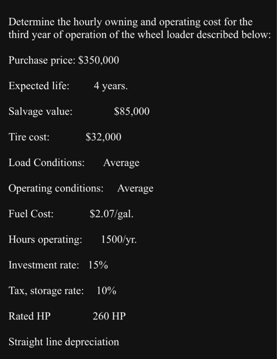 Solved Determine the hourly owning and operating cost for | Chegg.com
