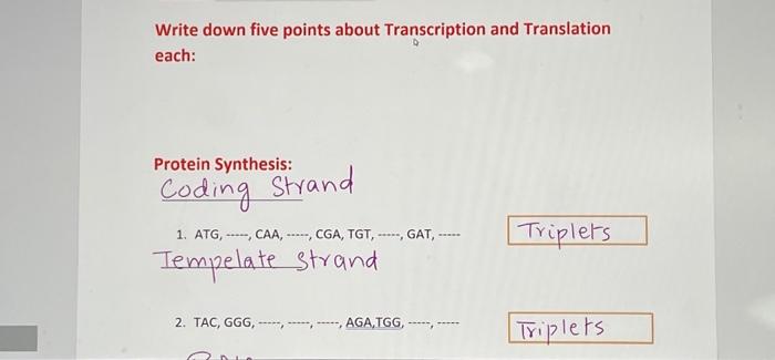Solved Write down five points about Transcription and | Chegg.com