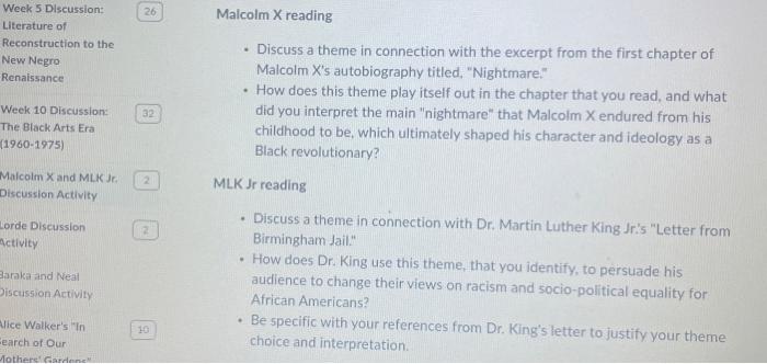 26 Malcolm X reading Week 5 Discussion: Literature of | Chegg.com