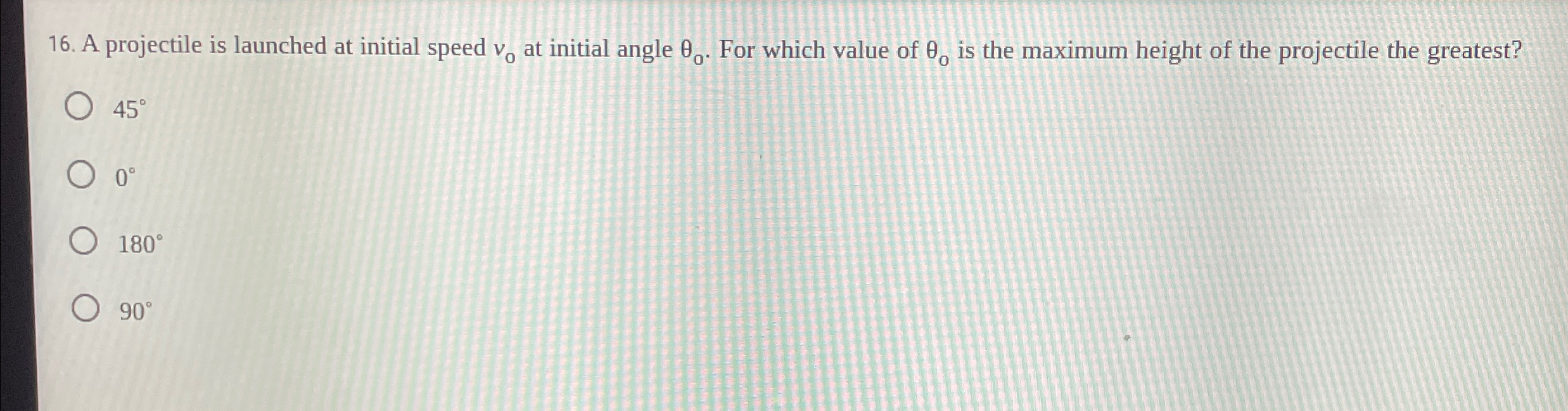 Solved A projectile is launched at initial speed v0 ﻿at | Chegg.com