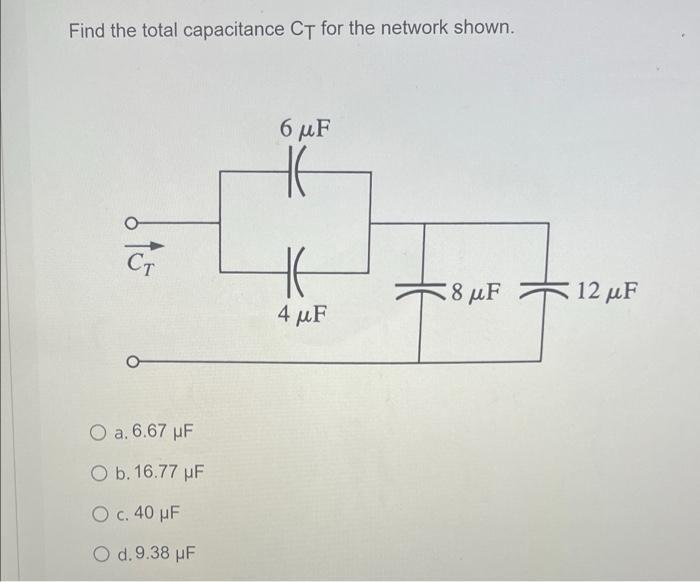 Solved Find the total capacitance CT for the network shown. | Chegg.com