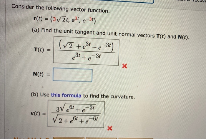 Solved Consider The Following Vector Function R T 3v2t