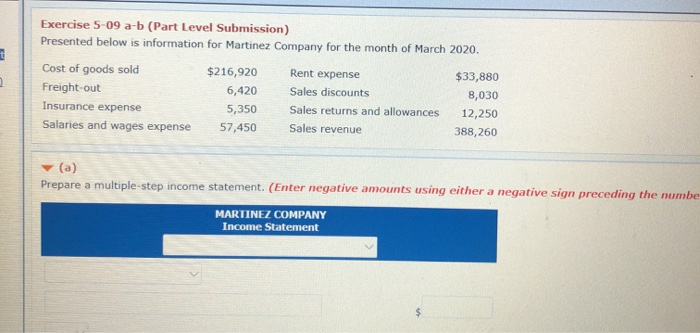 Solved Exercise 5-09 a-b (Part Level Submission) Presented | Chegg.com