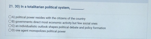 Solved In a totalitarian political system, A) ﻿political | Chegg.com