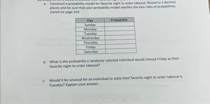 a. Construct a probability model for favorite night | Chegg.com
