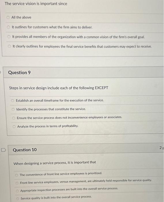 Solved The service vision is important since All the above | Chegg.com