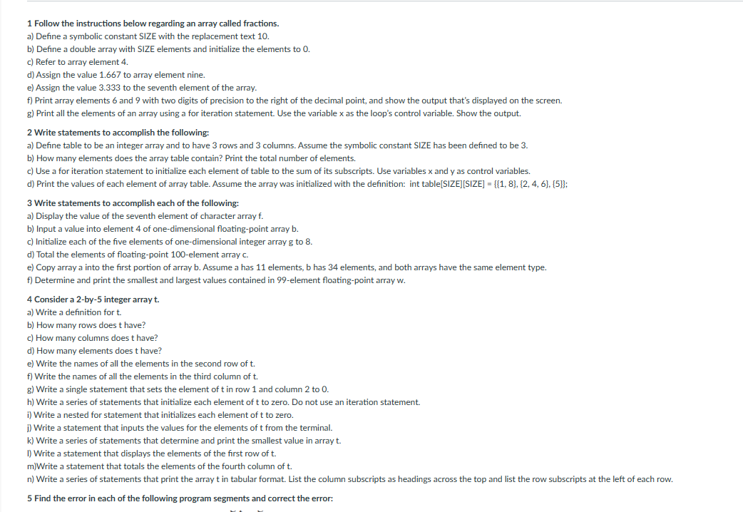 Solved 1 ﻿Follow the instructions below regarding an array | Chegg.com