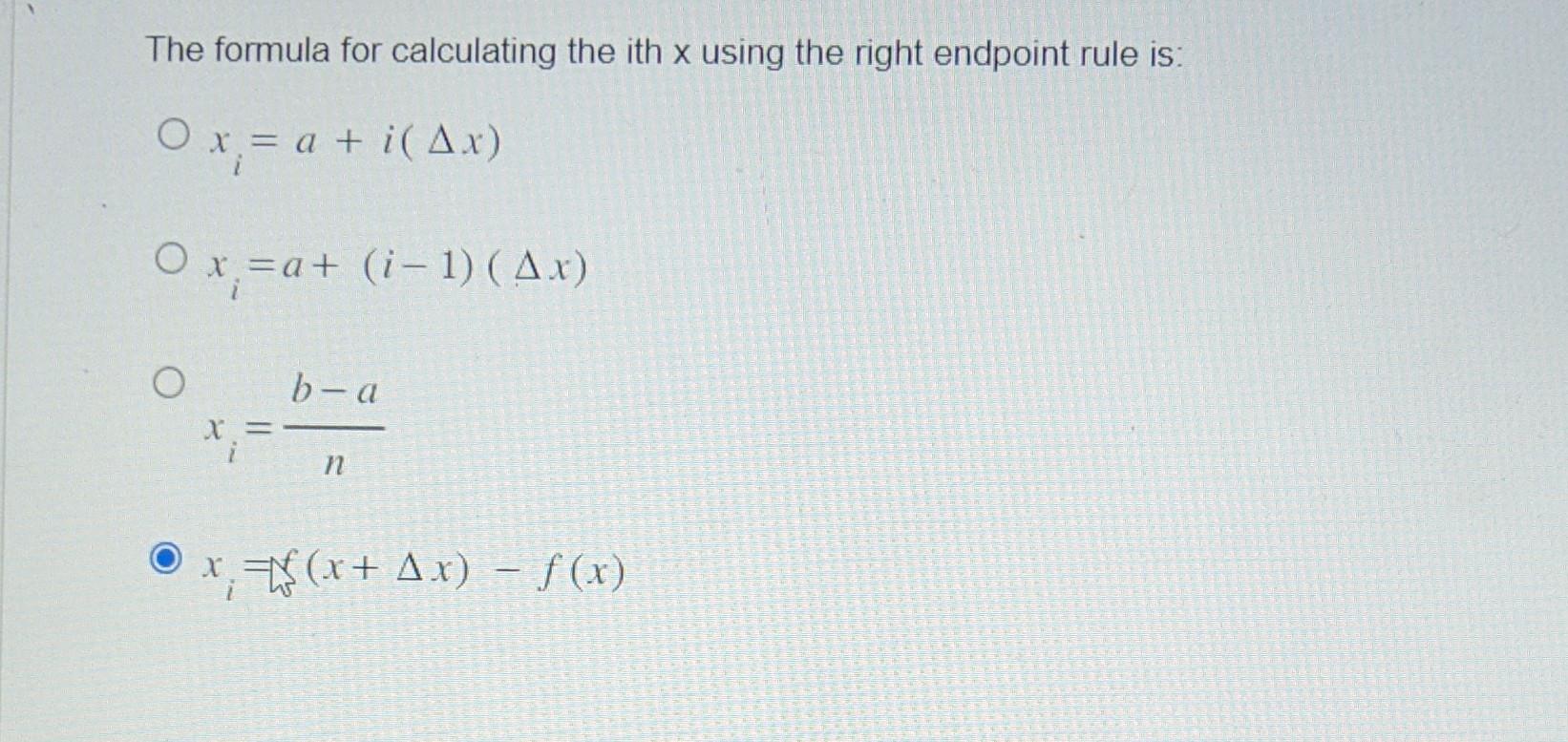 Solved The formula for calculating the ith x using the right | Chegg.com