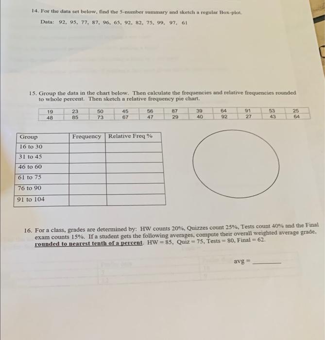 Solved 14. For the data set below, find the 5-number summary | Chegg.com
