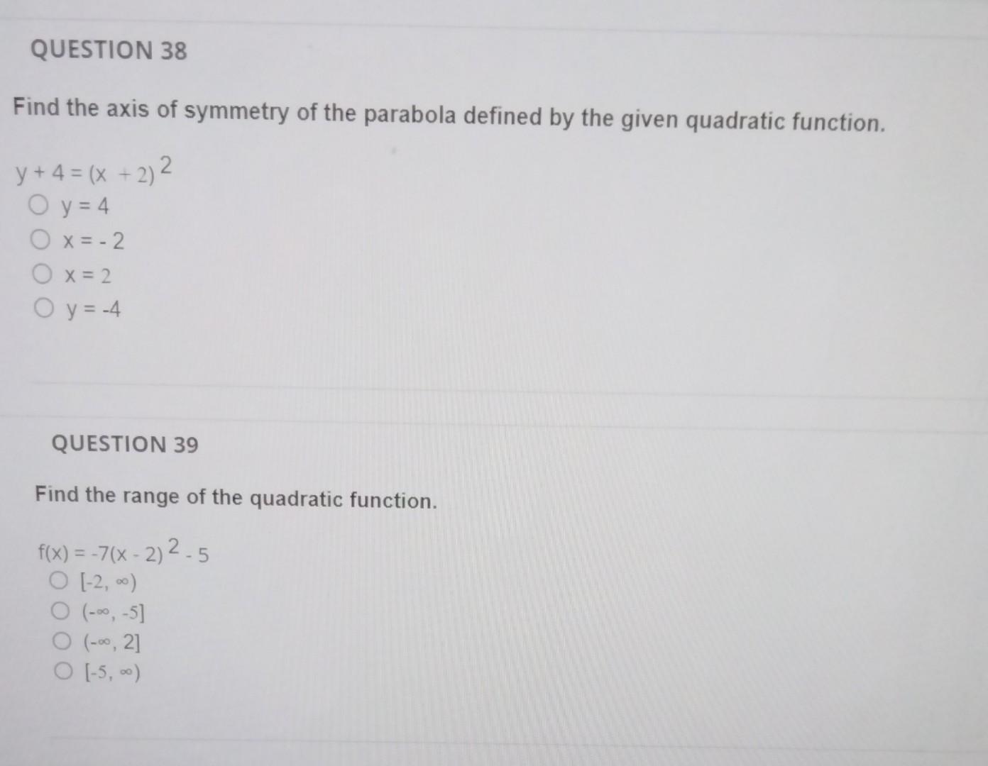 Solved Find the axis of symmetry of the parabola defined by | Chegg.com