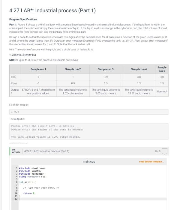 Solved 4.27 LAB*: Industrial process (Part 1) Program | Chegg.com