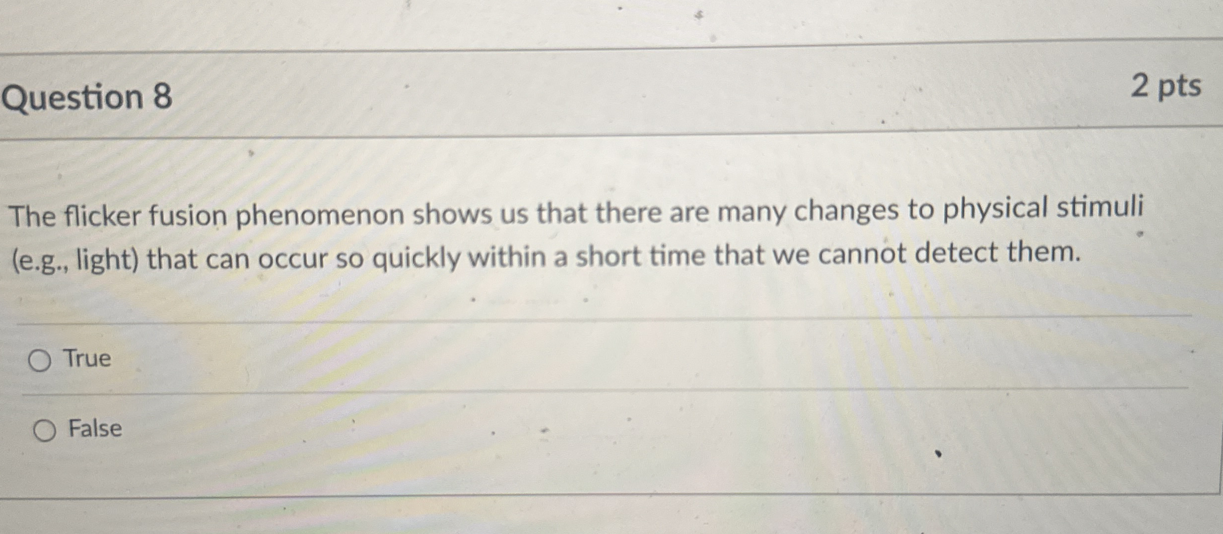 Solved Question 82 ﻿ptsThe flicker fusion phenomenon shows | Chegg.com