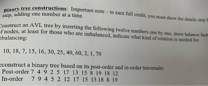 Solved Binary tree construct constructions: Important note - | Chegg.com