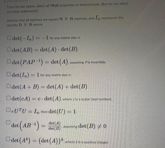 Solved From the list below, select all TRUE properties of | Chegg.com