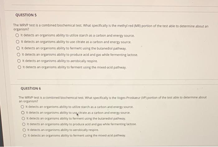 Solved QUESTIONS The MRVP test is a combined biochemical | Chegg.com