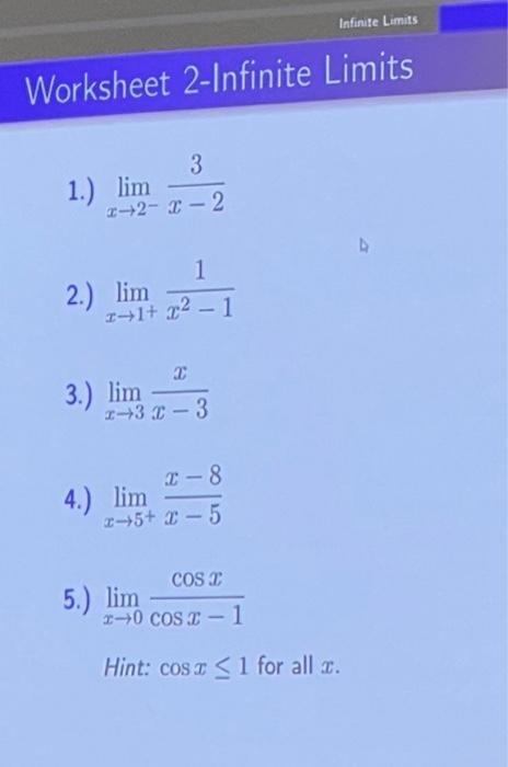 Solved 1.) limx→2−x−23 2.) limx→1+x2−11 3.) limx→3x−3x 4.) | Chegg.com