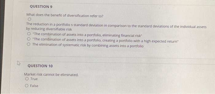 Solved What does the benefit of diversification refer to? | Chegg.com