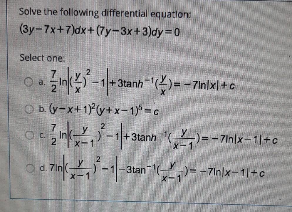 Solved Solve the following differential equation: | Chegg.com