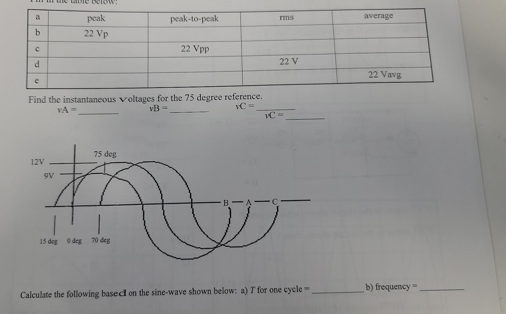 Solved Find the instantaneous voltages for the 75 degree | Chegg.com