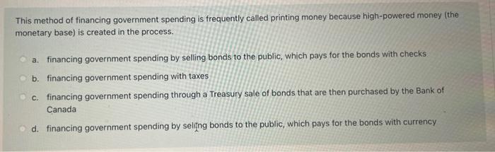 Solved This method of financing government spending is | Chegg.com