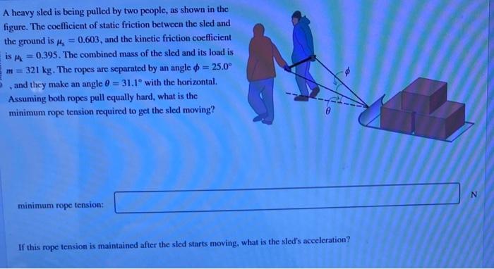 Solved A heavy sled is being pulled by two people, as shown | Chegg.com