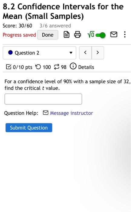 Solved 8.2 Confidence Intervals for the Mean (Small Samples) | Chegg.com