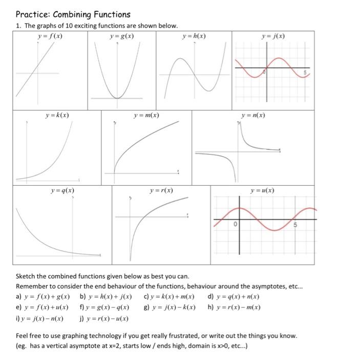 Solved Practice Combining Functions 1 The Graphs Of 10