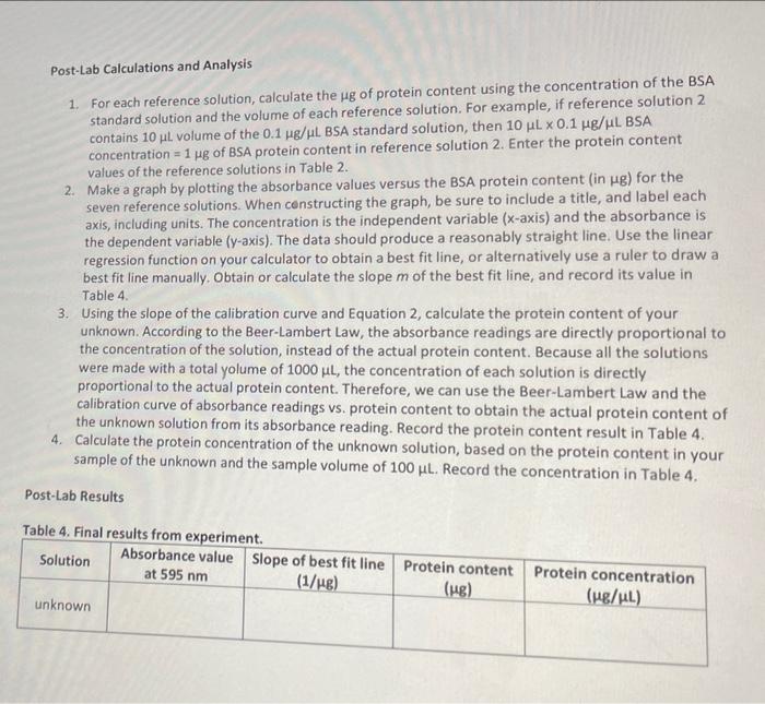 Solved Table 2. Volume of BSA, protein content, and | Chegg.com