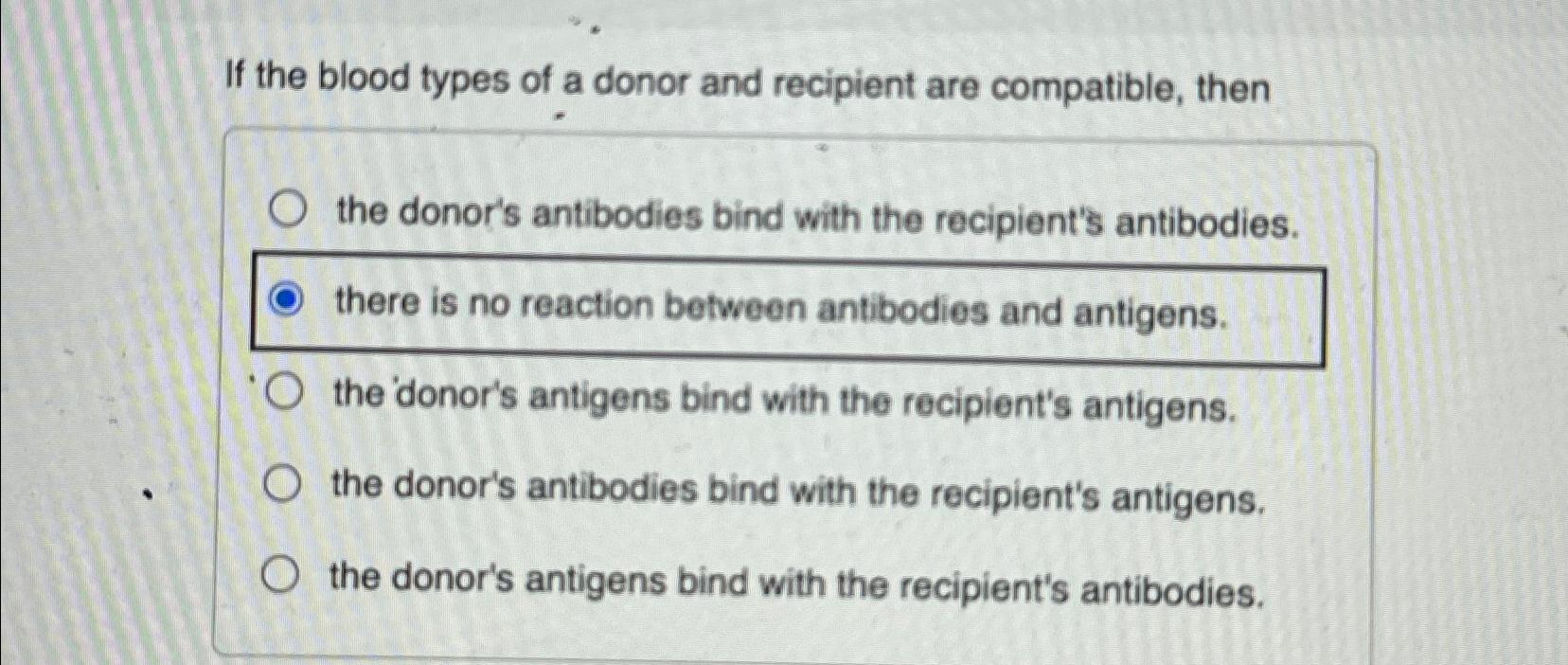 Solved If the blood types of a donor and recipient are | Chegg.com