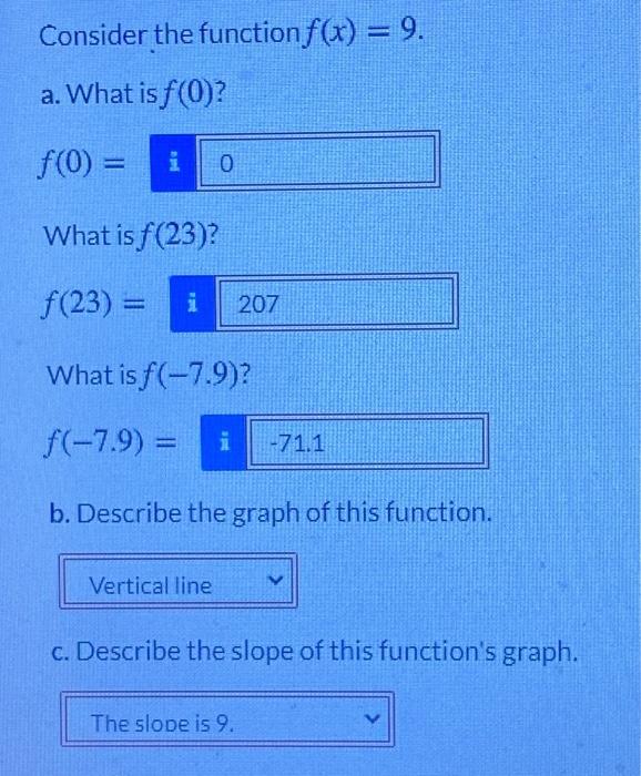 Solved Consider the function f(x) = 9. a. What is f(0)? f(0) | Chegg.com