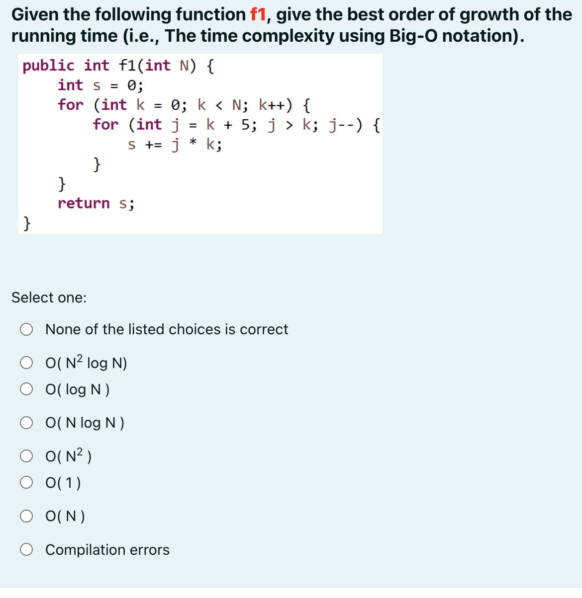 Solved Given the following function f1, ﻿give the best order | Chegg.com