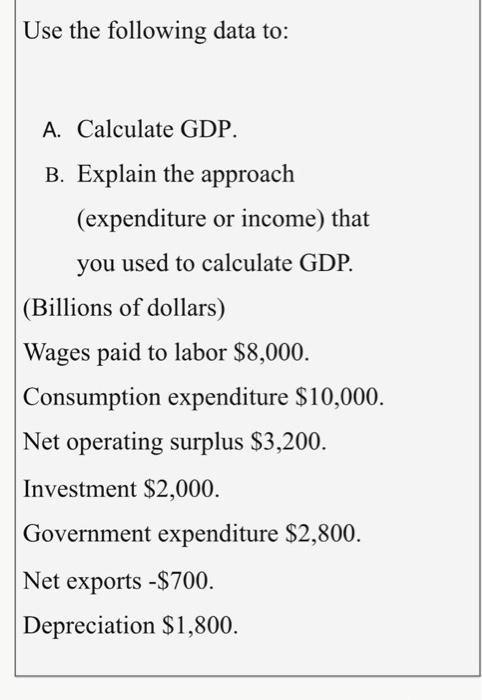 Solved Use the following data to: A. Calculate GDP | Chegg.com