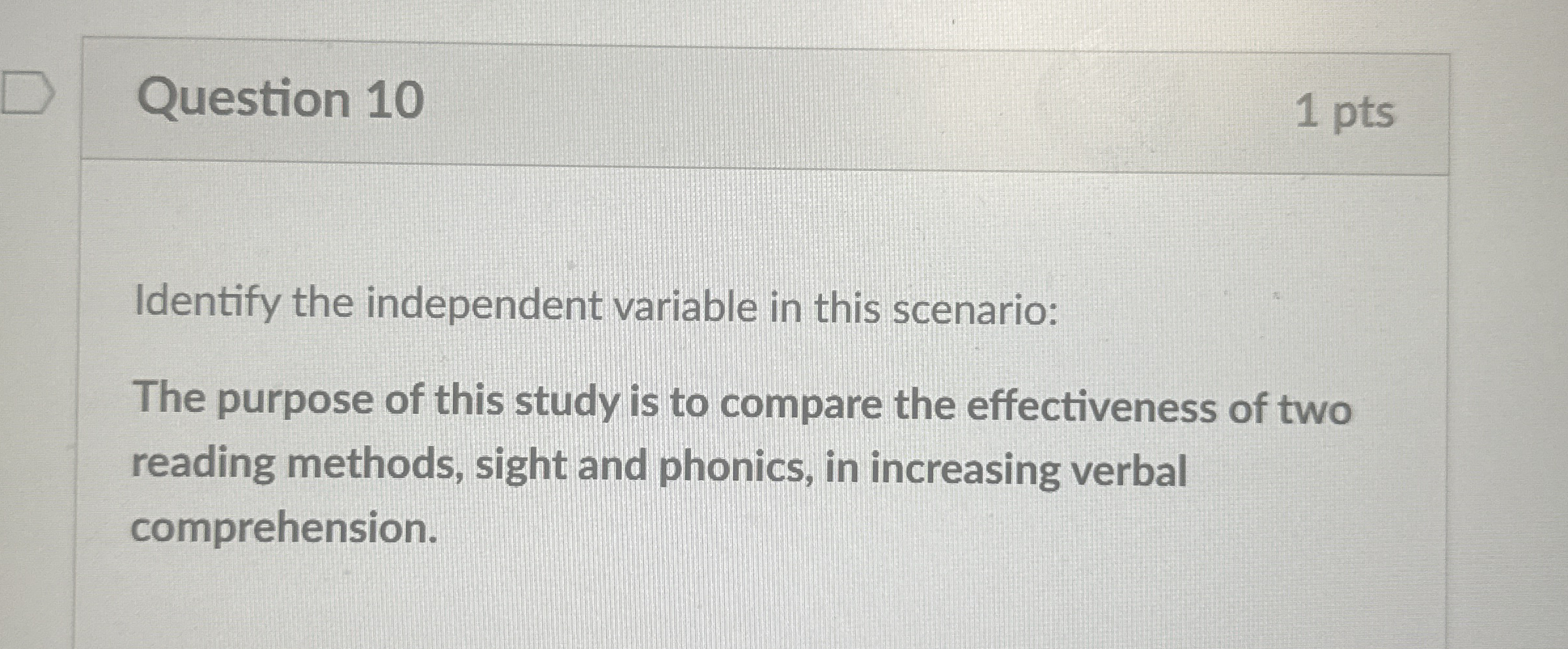 Solved Question 101 ﻿ptsIdentify the independent variable in | Chegg.com
