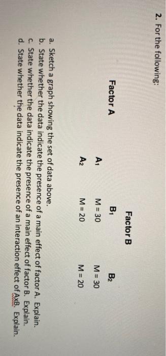 Solved 2. For the following: Factor B Factor A B1 B2 A1 M = | Chegg.com